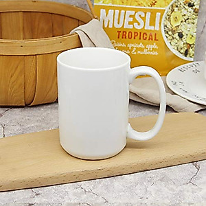 Smilatte 16 OZ Sublimation Porcelain Coffee Mugs, Classic Blank Ceramic Cup with Large Handle for Tea Latte Cappuccino, Set of 4, White