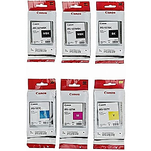 PFI-107 Set Genuine Canon Pfi-107 6 Pack Set of 5 Colors Ink Tanks 2 Pfi-107mbk,and 1 Pfi107bk Pfi107c Pfi107y Pfi107m by Canon + InkSAVER™ Microfiber LCD Screen Cleaning Cloth