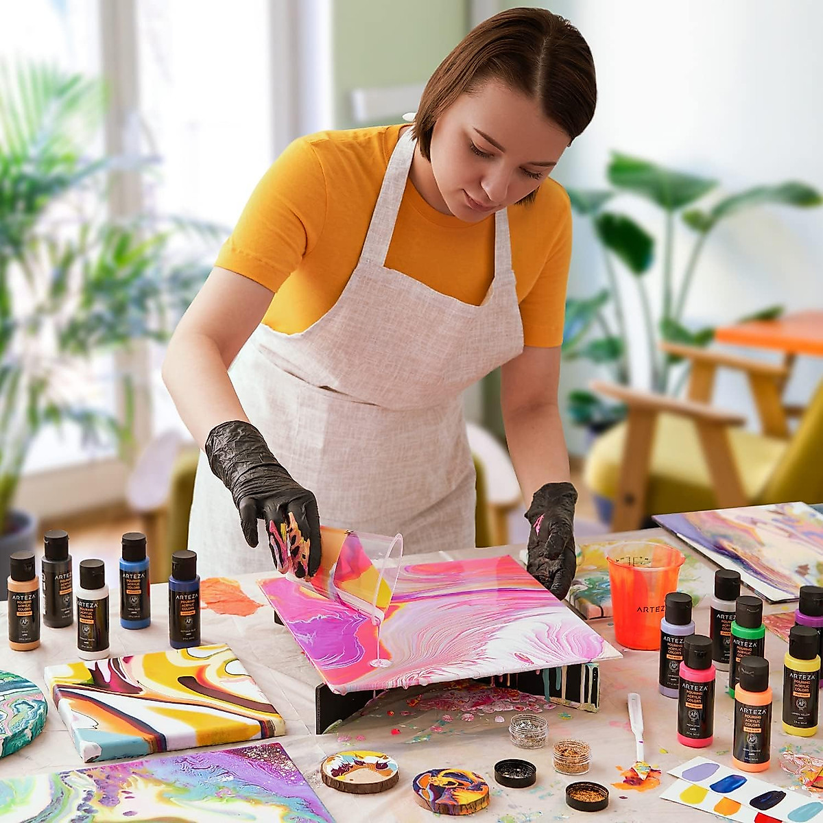 ARTEZA Canvas Boards for Painting, 12 x 12 Inches, Pack of 14, Blank White Square Canvas Panels for Acrylic, Oil and Gouache Painting