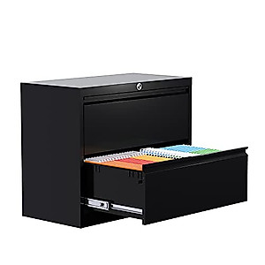 Reemoon Metal Lateral File Cabinet with Lock, 2 Drawer File Cabinet for Legal and Letter Size, Steel Filing Storage Cabinet for Home and Office, Assembly Required, Black