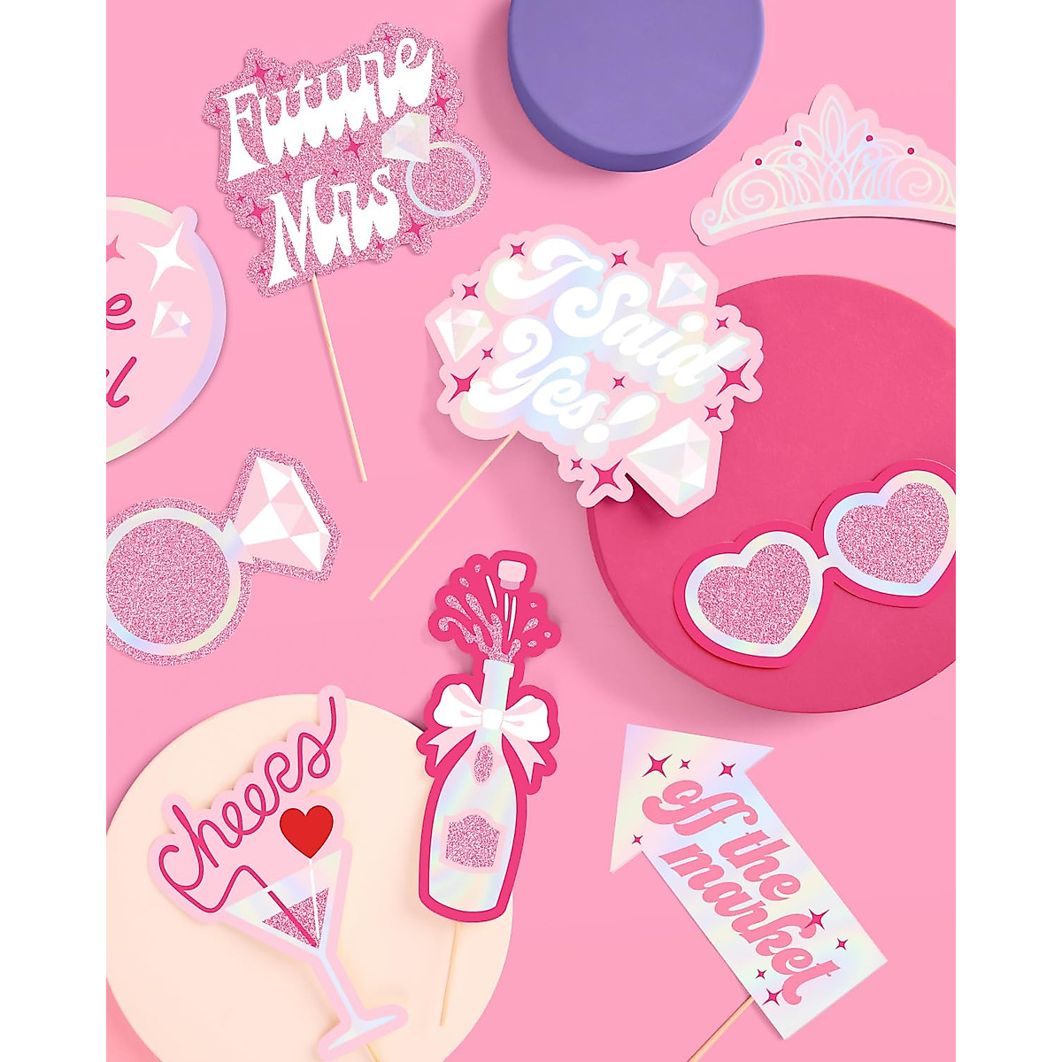 xo, Fetti Bachelorette Photo Booth Props - 24 Pieces, pre-Assembled - Rose Gold Future Mrs Party Decorations, Bride to Be, Bridal Shower