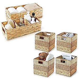 CHI AN HOME Wicker Hyacinth Storage Cubes + Bathroom Baskets