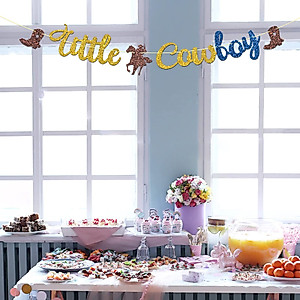 Little Cowboy Banner Gold Gliiter Western Cowboy One 1st Birthday Banner for Little Boy Gender Reveal Welcome Baby Boy Birthday Party Decorations