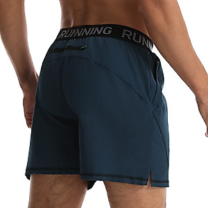 Surenow Men's Workout Running Shorts Quick Dry Athletic Shorts 5" Lightweight Active Gym Shorts with Zipper Pockets Navy Blue