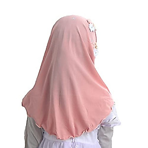Modest Beauty girls Muslim Islamic Scarf Hijab Handmade flower lovely Rhinestone Headscarf for Kids Orange Pink