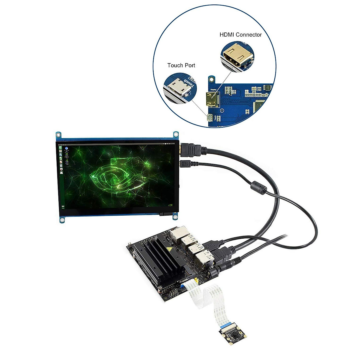 Makeronics Developer Kit for Jetson Nano -7inch Touch| IMX 219-77 Camera with Case| 64GB Class 10 TF Card with Card Reader | Jetson Nano Acrylic Case for Both A02 and B01