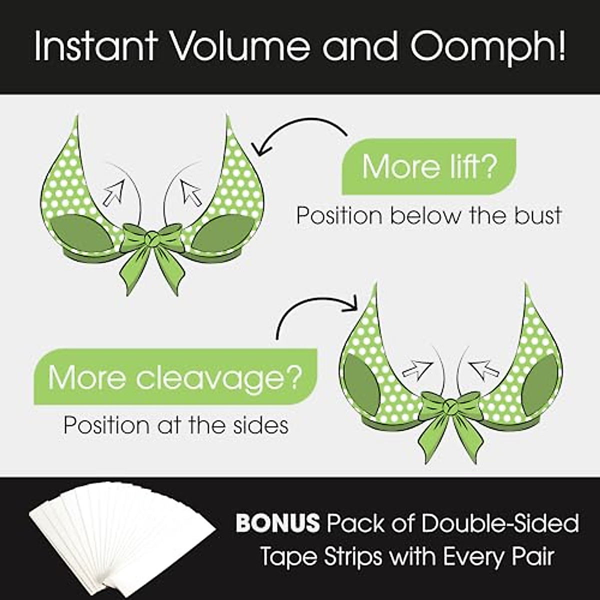 Double Scoop® Push Up Inserts w/Bonus Tape Sticky Strips, Instant Breast Implants, Replacement Bra Pads, Padded Bralette Hack, Breast Lift, Foam Bra Filler Insert, Bra Stuffer, Cup Size A/B (Nude)