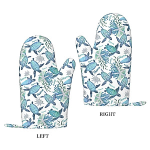 Custom Silicone Oven Mitts with Name Sea Turtle Coral Heat Resistant Non-Slip Cotton Lining Oven Gloves Set of 2 Comfort Safety Durable Kitchen Pot Holder for Barbecue Cooking Baking Grilling