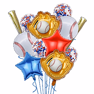 Baseball Party Balloons,Baseball Glove Jumbo Foil Mylar Balloon Baseball Bat Balloons for Birthday Sports Theme Supplies,Confetti Red and Blue white Foil Balloon Supplies Baby Shower Party Decoration