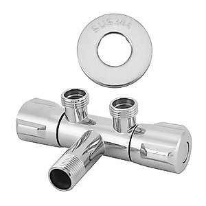 Double Switch Outlet Toilet Bidet Shower Faucet, Angle Stop Valve Copper Outlet Angle Valve G1/2 Thread 1 Inlet 2 Outlet, Double Handle Double Control Faucet for Sprayer Toilet