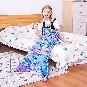 Catalonia Kids Mermaid Tail Blanket, Super Soft Plush Flannel Sleeping Snuggle Blanket for Girls, Galaxy, Fish Scale Pattern, Gift Idea