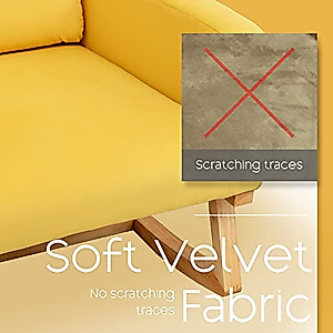 YUUIJOAA Nursery Rocking Glider Chair - Modern Accent Chairs Upholstered Velvet Rocker Padded Armchair with Side Pocket for Living Room Bedroom Yellow