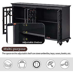 P PURLOVE 60" Long Wood Storage Cabinet with Adjustable Height Shelves,Sideboard Table Cabinet with Metal Handles and 4 Doors for Living Room, Bedroom, and Hallway,Black