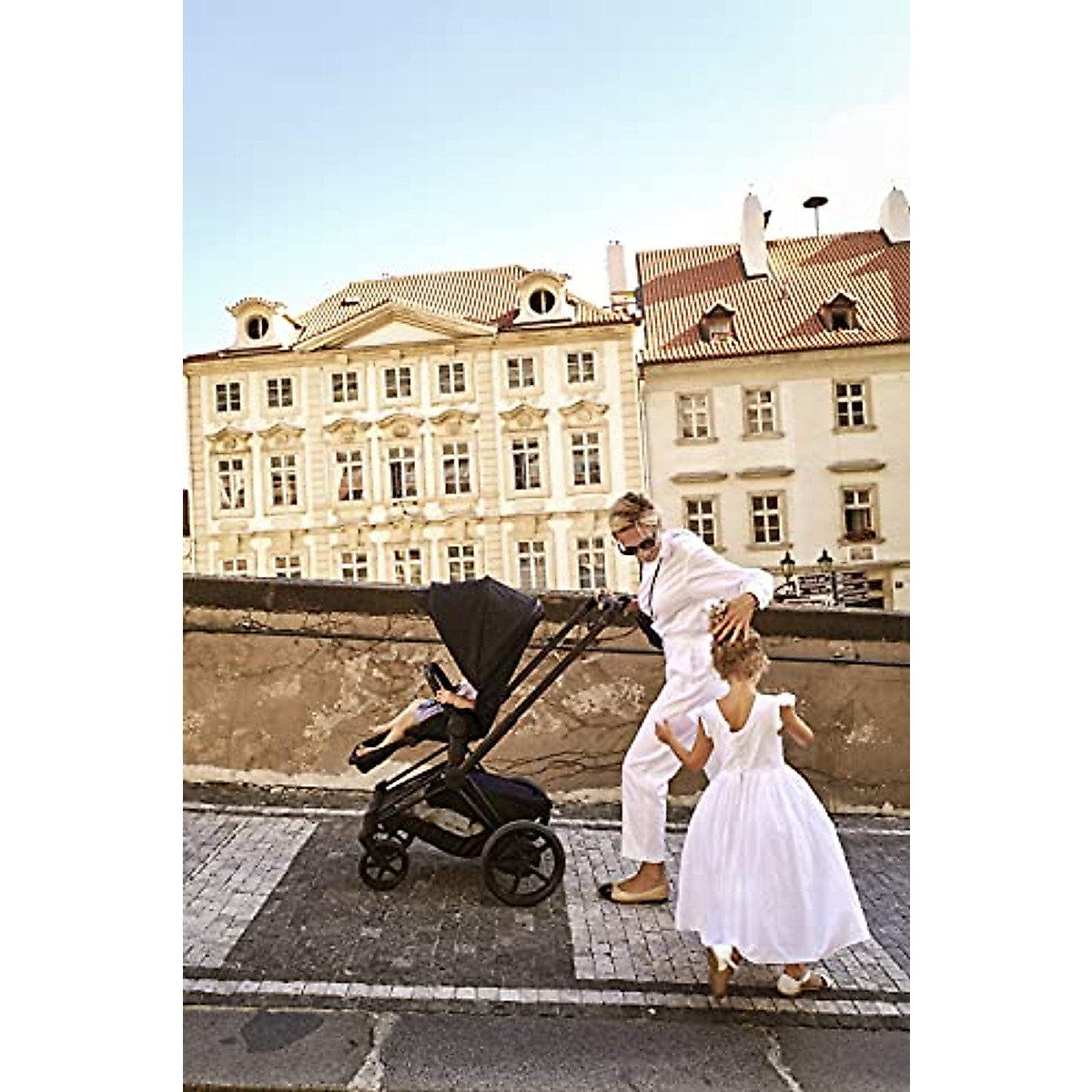 Cybex e-Priam Complete Stroller, Smart Assist Technology, Rocking Mode, One-Hand Compact Fold, Reversible Seat, Smooth Ride All-Wheel Suspension, True Red Seat with Chrome/Black Frame