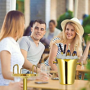 Ice Bucket with Stand 201 Stainless Steel Ice Bucket Standing Hammered 13Lbs Gold Ice Bucket with Carrying Handle for Wine Champagne Beer KTV Clubs Bar Parties (Total Height: 91cm,5L)