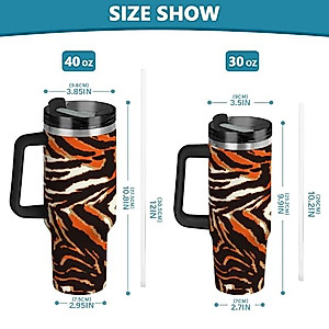 Yasala Car Tumbler with Handle Brown Orange Zebra Print Travel Mug Coffee Cup Insulated Beverage Container Mega Cup for Hot Cold Drinking Thermos Water Bottle Cupholder Friendly 40 oz