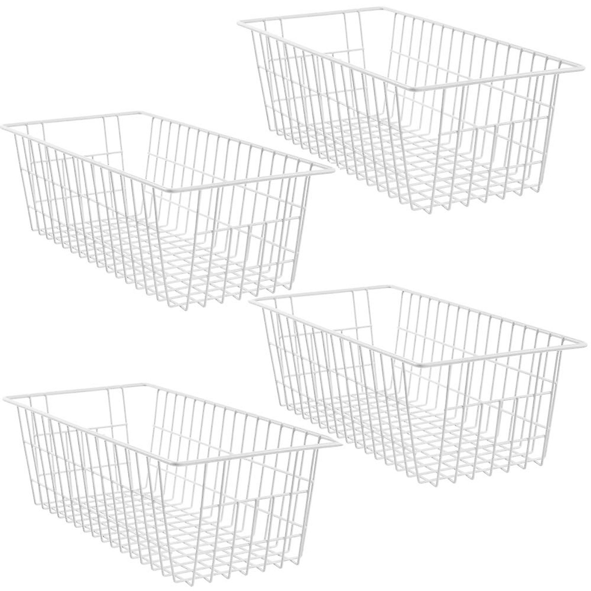 SANNO 15.7" Freezer Baskets Wire Storage Baskets Bin Organizer Food,Kitchen, Basket Organizers Bins for Home, Bathroom, Closet Organization, white,set of 4