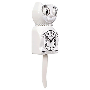 Kit-Cat Klock Limited Edition White Lady with Pearl Necklace & Eyelashes - Cat Clock with Moving Eyes and Tail Wall Clock, Made in USA