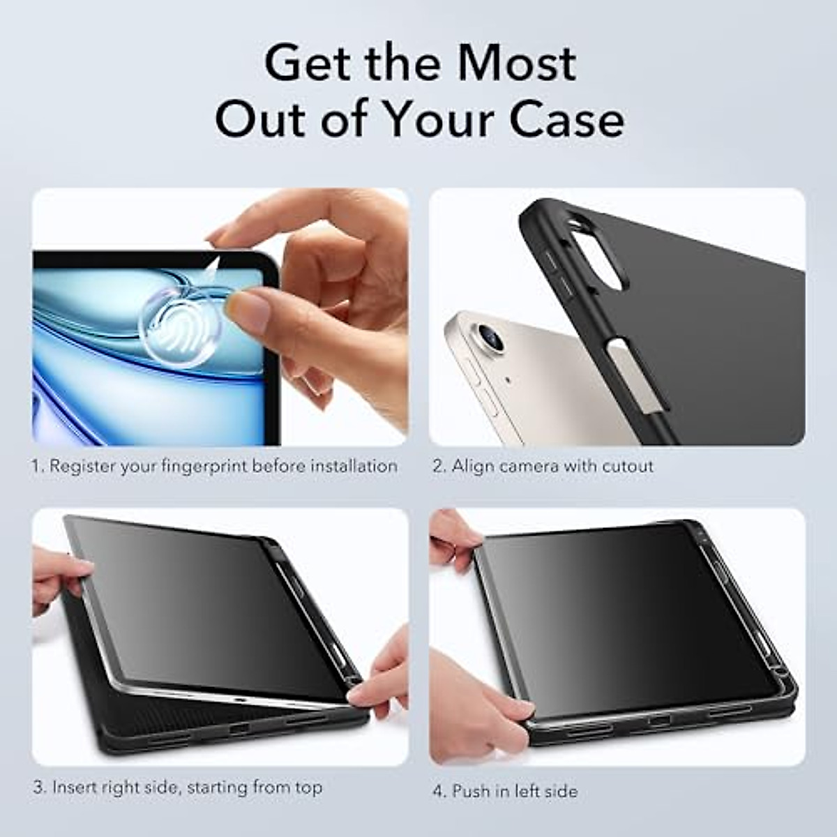 ESR for iPad Air 11 Inch Case M2 2024, iPad Air 6th/5th/4th Gen(2024/2022/2020) with Pencil Holder, Trifold Stand Case for iPad Air 5/4 with Flexible Back, Auto Sleep and Wake, Rebound Series, Black