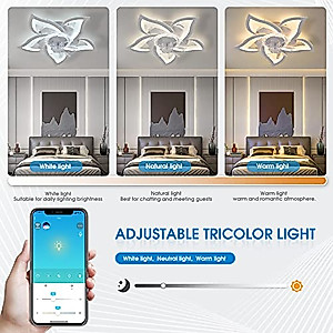 AHAWILL Modern Low Profile Ceiling Fan with Lights,110v Dimmable Flower Ceiling Light Fan with Remote Control/app Control,Timing 6 Gear Speeds Fan Suitable for Bedroom,Living Room,and etc.（White）