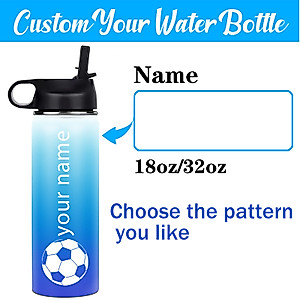 LUCKY ANDA Personalized Water Bottles for Kids W/Straw | Spout Lid, 18|32 Oz Custom Name Cute Stainless Steel School Boys Girls Water Bottle w/Handle, Customized Modern I Children Insulated Water Cup