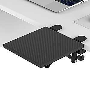 OUGIC Ergonomics Desk Extender Tray, 9.5"x9.1" Punch-Free Clamp on, Foldable Keyboard Drawer Tray, Table Mount Arm Wrist Rest Shelf, Computer Elbow Arm Support