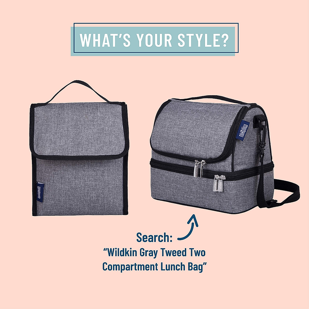 Wildkin Kids Insulated Lunch Bag for Boys & Girls, Reusable Lunch Bag is Perfect for Daycare & Preschool, Ideal Size for Packing Hot or Cold Snacks for School & Travel Lunch Bags (Grey Tweed)