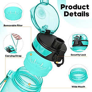 Motivational Water Bottle with Time Marker, 32 oz (950 ml), BPA-Free Plastic, Easy Drink Straw, Fits Cup Holder (1002-Green, 26 oz)