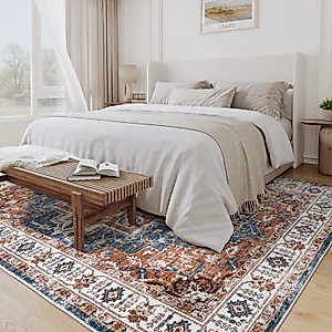 zesthome 9x12 Area Rugs,Stain Resistant Washable Rug,Ultra-Thin Rugs for Living Room,Bedroom,Non-Slip Backing Home Decor Large Area Rug (Orange,9'x12')