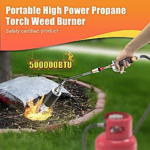 E-SDS Propane Torch Weed Burner Kit, Weed Torch 500,000 BTU Blow Torch with 9.8 FT Hose Heavy Duty Flame thrower with 2 Turbo Trigger Electronic Igniters for Weeds, Snow Melting, Roofing, Roads