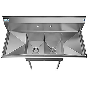 KoolMore - SB121610-12B3 2 Compartment Stainless Steel NSF Commercial Kitchen Prep & Utility Sink with 2 Drainboards - Bowl Size 12" x 16" x 10"