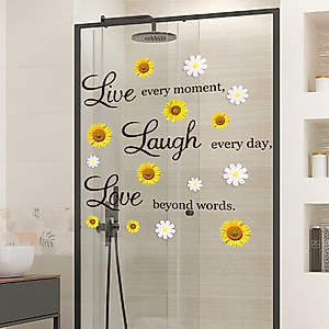 nspirational Quotes Wall Stickers Vinyl Sunflower Daisy Wall Decals Removable Motivational Lettering Positive Sayings Stickers Live Laugh Love Wall Decor Phases for Kitchen Bedroom Living Room Home…