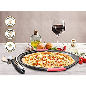 Bella Cooks Pizza Pan for Oven (Set of 2 Pizza Pans) 15″ Pizza Pan with Holes - Non-Stick & Dishwasher Safe - Pizza Tray for Oven - Incl. Pizza Cu