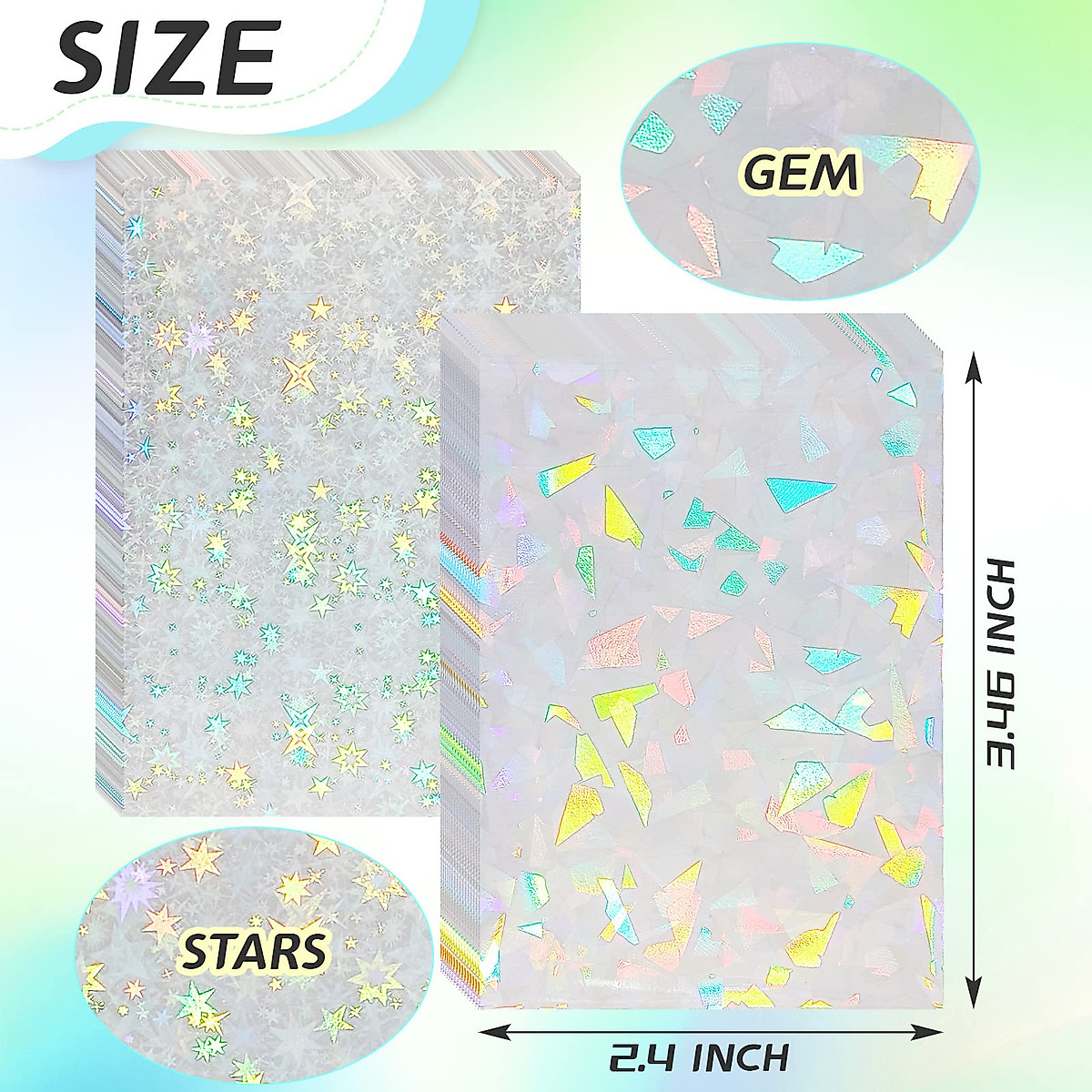 200 Pieces Double Side Holographic Card Sleeves Include 100 Pieces Broken Glass and 100 Pieces Gemstone Little Star Laser Photo Card Sleeves Kpop Photo Card Sleeves for Kpop Photo Cards, 61 x 88 mm