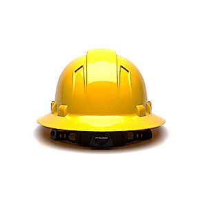 Pyramex Ridgeline Full Brim Hard Hat, Vented, 4-Point Ratchet Suspension, Yellow