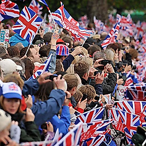 Anley British Union Jack UK Mini Flag 12 Pack - Hand Held Small Miniature Great Britain Flags on Stick - Fade Resistant & Vivid Colors - 5x8 Inch with Solid Pole & Spear Top
