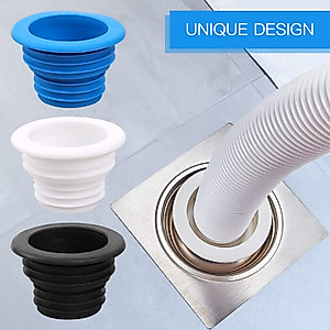 3Pcs Drain Pipe Hose Silicone Plug Sewer Seal Ring for Washing Universal Fit Drain Hose Machine Laundry Room Bathroom Bathtub Kitchen Cleaning Tools(Black White Blue)