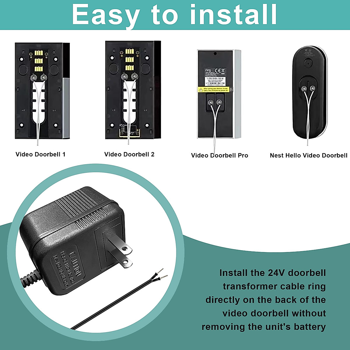 jiooyy 24V 500mA Doorbell Power Adapter - 26.2ft Long C Wire Power Supply, Doorbell Transformer Fits Ring, Nest Hello, Wyze, Eufy Video Doorbells and Ecobee,Sensi,Nest,Honeywell Thermostat(Black)