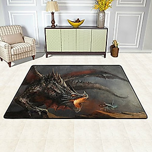 SAVSV 3' x 2' Area Rug Carpet Doormat Lightweight Printed Knight Fighting Dragon Easy to Clean for Living Room Bedroom