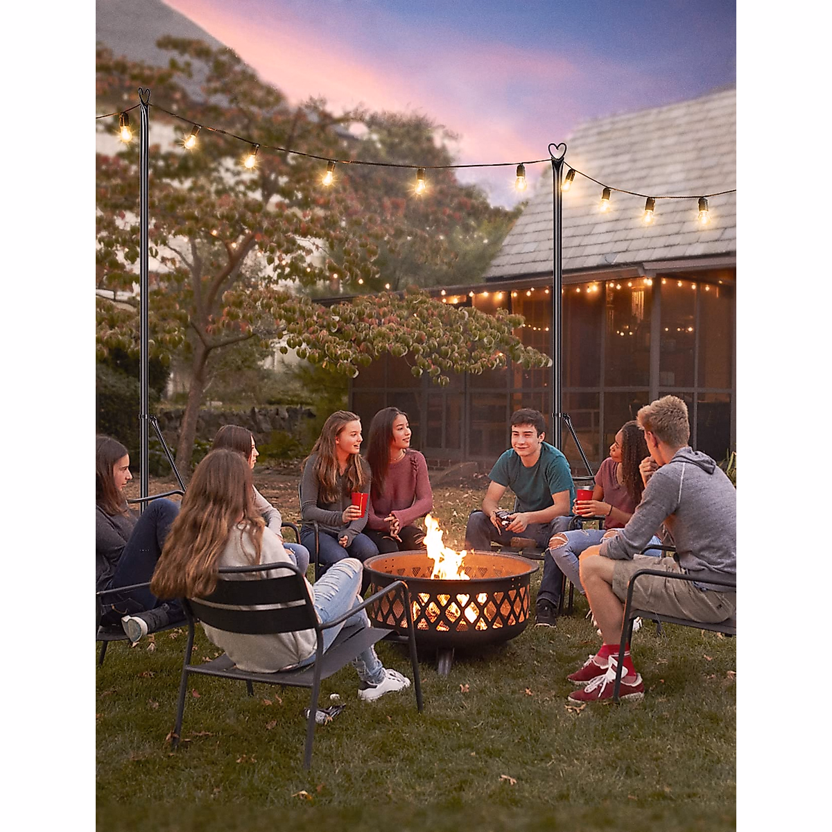 LOPANNY String Light Poles - 2 Pack 9.8 FT for Outside Hanging - Backyard, Garden, Patio, Deck Lighting Stand for Outdoor Parties, Wedding