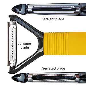 POSHWA Peelers Razor-sharp Vegetable Peeler Set 3 Pieces Fruit Apple Peeler Straight Serrated Stainless Steel-Blade Veggie Tomato Potato Peeler Y Julienne Peeler Slicer Good Grips Ergonomic Handle