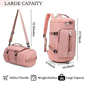 FAIME Gym Bag for Women,Waterproof Duffel Backpack Sports Duffle Bag with Shoes Compartment,Carry On Weekender/Overnight Bag for Travel Yoga Camping (Pink)