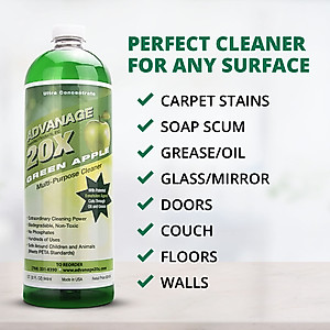 All Purpose Cleaner Concentrate - Advanage 20X The Wonder Cleaner Green Apple for All Surfaces Around The Home, Oil and Grease | Multipurpose Cleaner For All Household Cleaning Needs | 32Oz