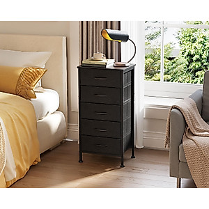 Casaottima Dresser for Bedroom with 5 Drawers, Small Dresser Chest of Drawers Fabric Dresser with Sturdy Steel Frame, Black