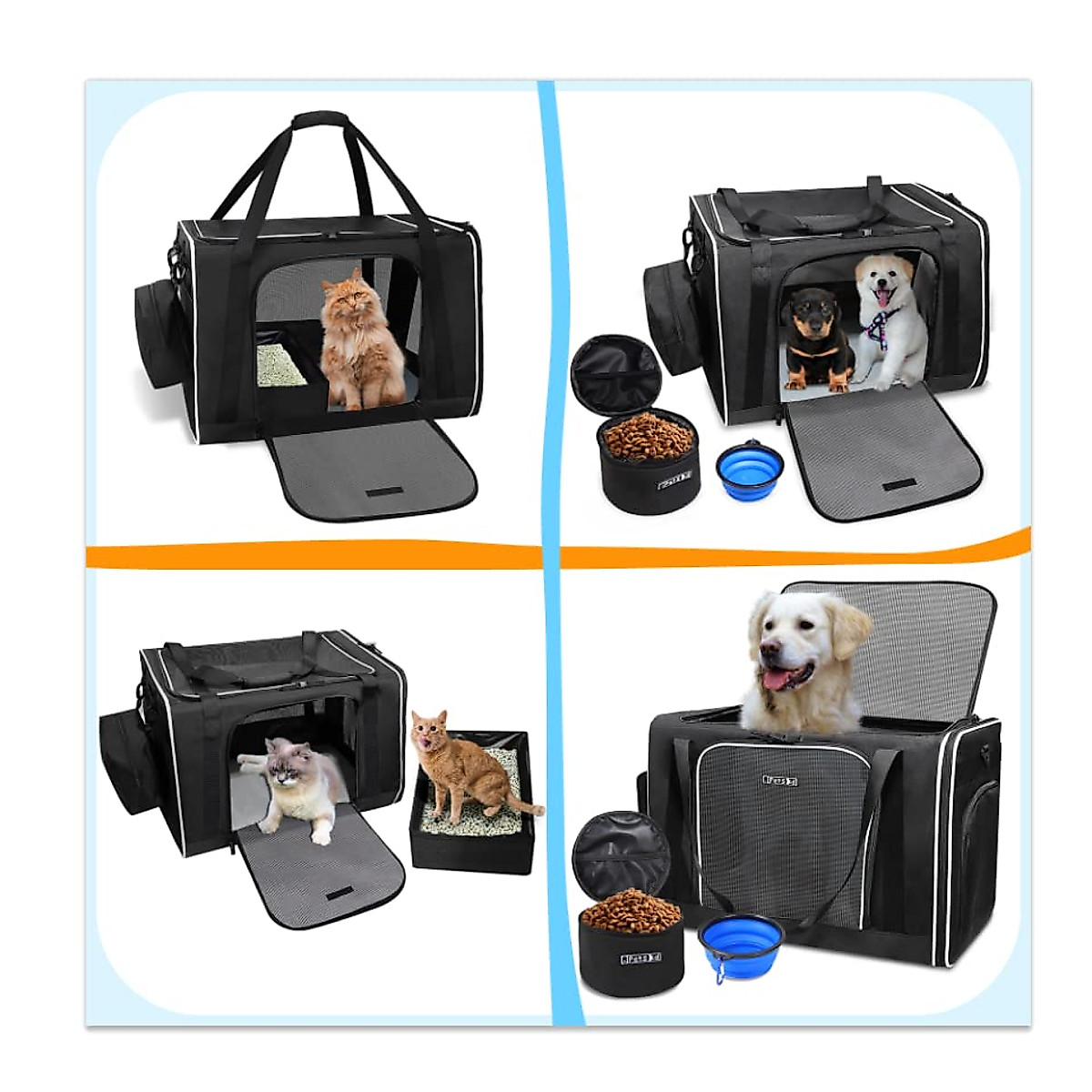 Petskd Large Pet Carrier 24"x17"x17" for Large Cats, Pet Carrier for 2 Cats or Medium Dog, Cat Carrier for Car Travel with Litter Box and Bowl, Cat Soft Carrier with Locking Safety Zipper