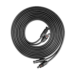 QWORK Solar Cable: 20-ft 2x10 AWG Twin Wire Solar Extension Cable, Copper Strand, Complete with Female and Male Connectors - Ideal for Homes, Shops, and RV Solar Panels