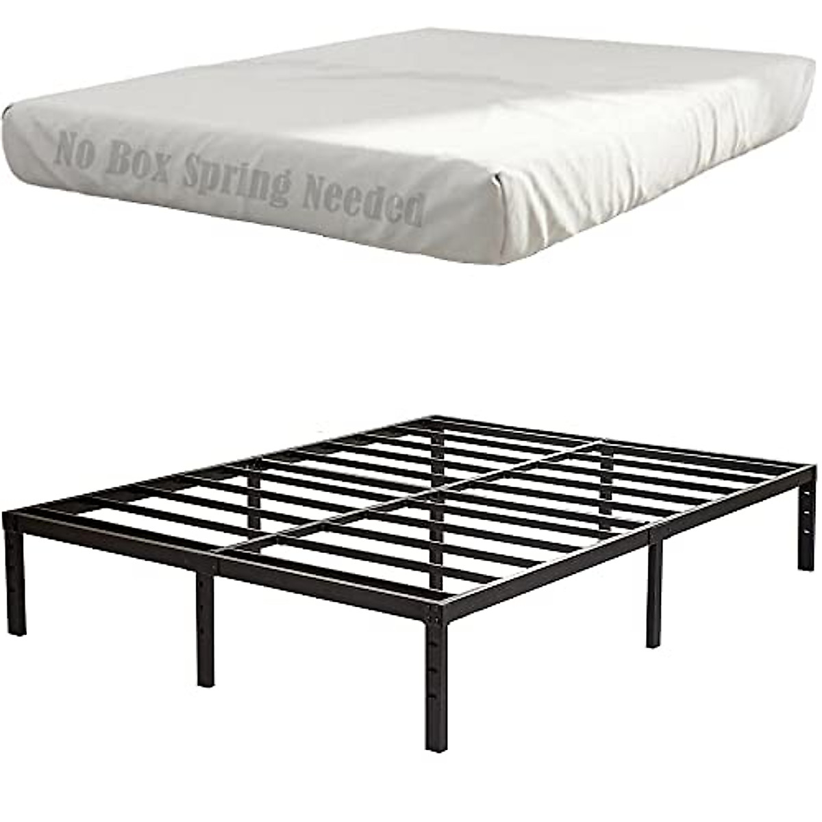 Mombinus 14 Inches Tall King Metal Platform Bed Frame/Heavy Duty Steel Slat Support/Noise Free/Easy Assembly/No Box Spring Needed Black