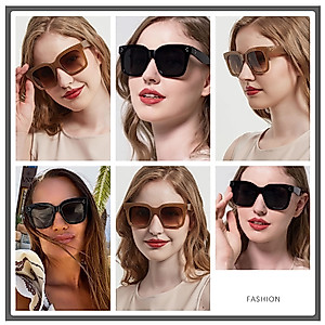 ANDWOOD Oversized Sunglasses for Women Big Large Square Wide Frame Shades Retro Trendy Fashion UV Protection 2 Pack Black Brown Sun glasses