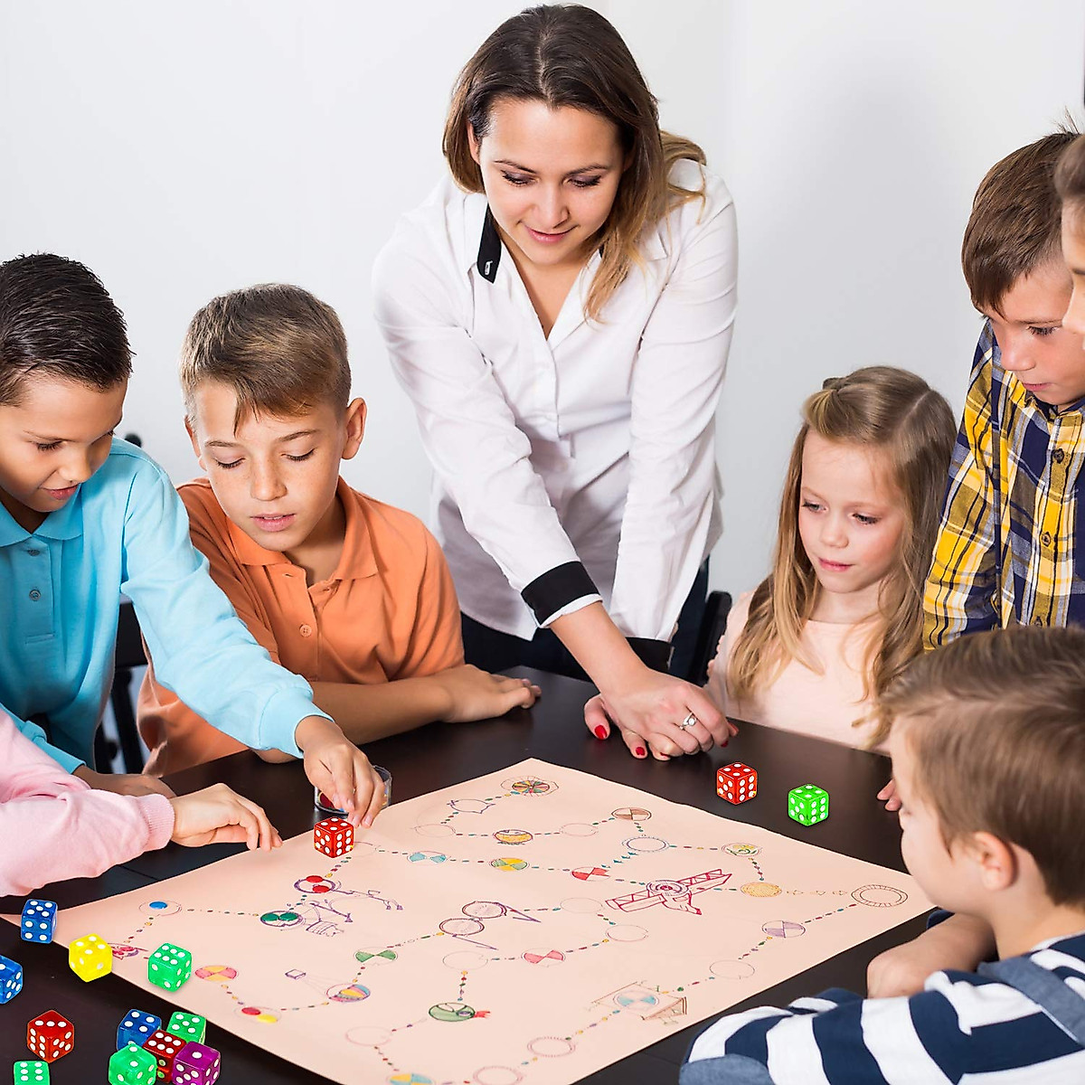 [50 Pieces] 6-Sided Games Dice Set, Colored Dice with Black Velvet Pouches for Playing Games, Like Board Games, Dice Games, Math Games, Party Favors