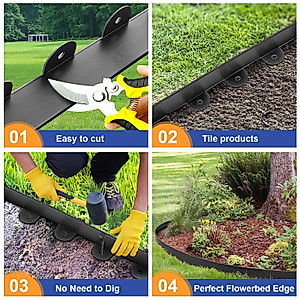 JAZIPO No Dig Landscape Edging Border 2.2 Inch Tall | 40 FT with 40 PCS Spikes, Garden Edging Border, Plastic Lawn Edging for Landscaping, Flower Beds, and Yard, Black